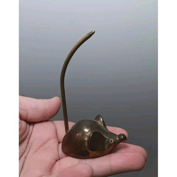 Accents | Vintage Solid Brass Long Tail Mouse Note Holder Figurine ...
